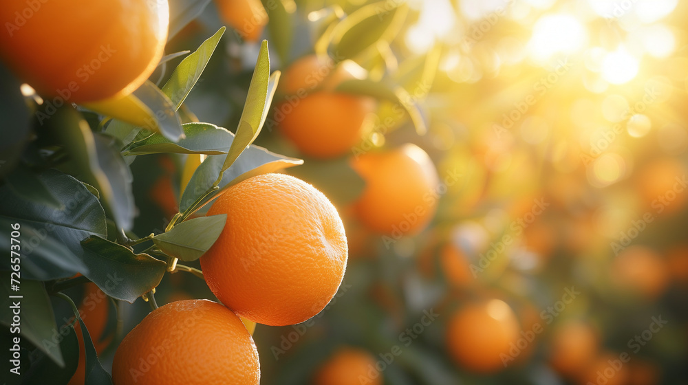 Juicy oranges grow on trees. orange farm. Oranges Growing On Trees In ...