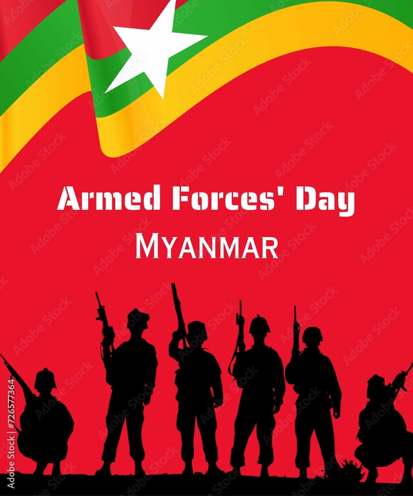 Armed Forces Day Myanmar Vector Illustration using a Myanmar Waving ...