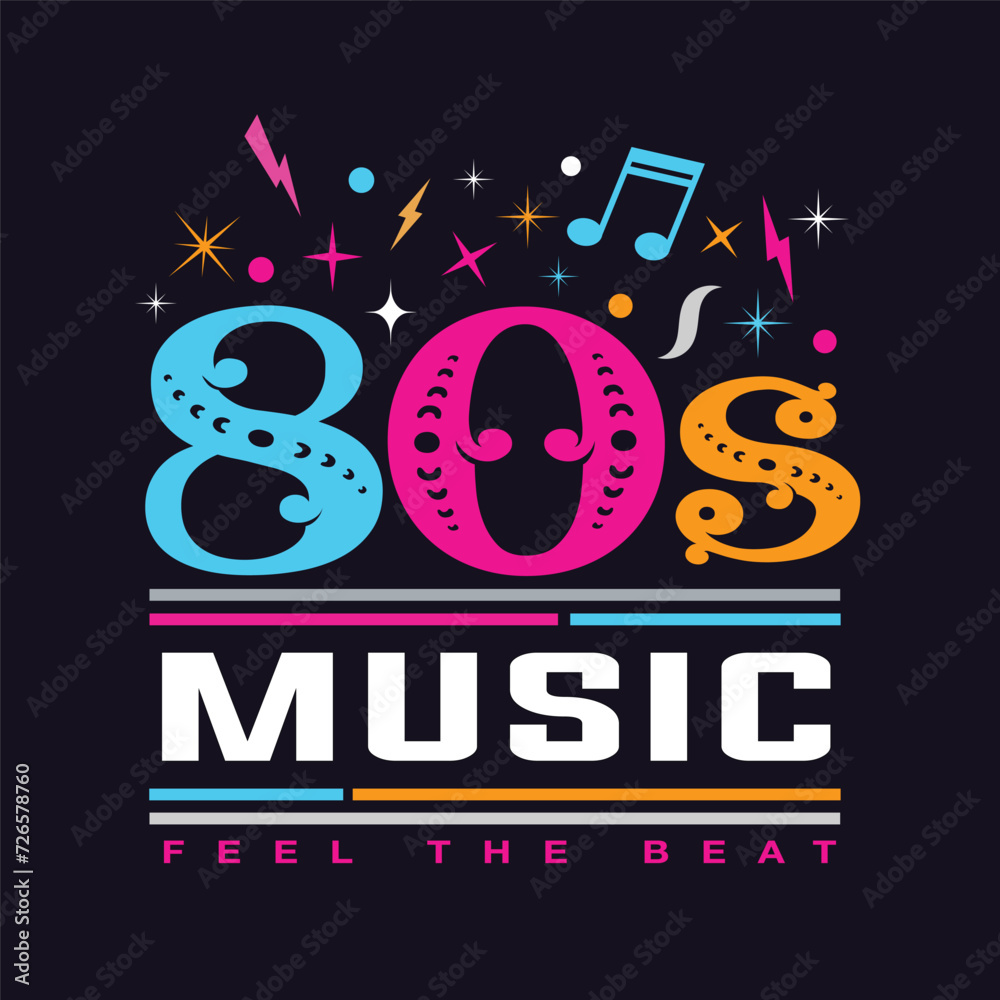 Retro 80s Music Logo - Vibrant Neon Typography with Classic Elements ...