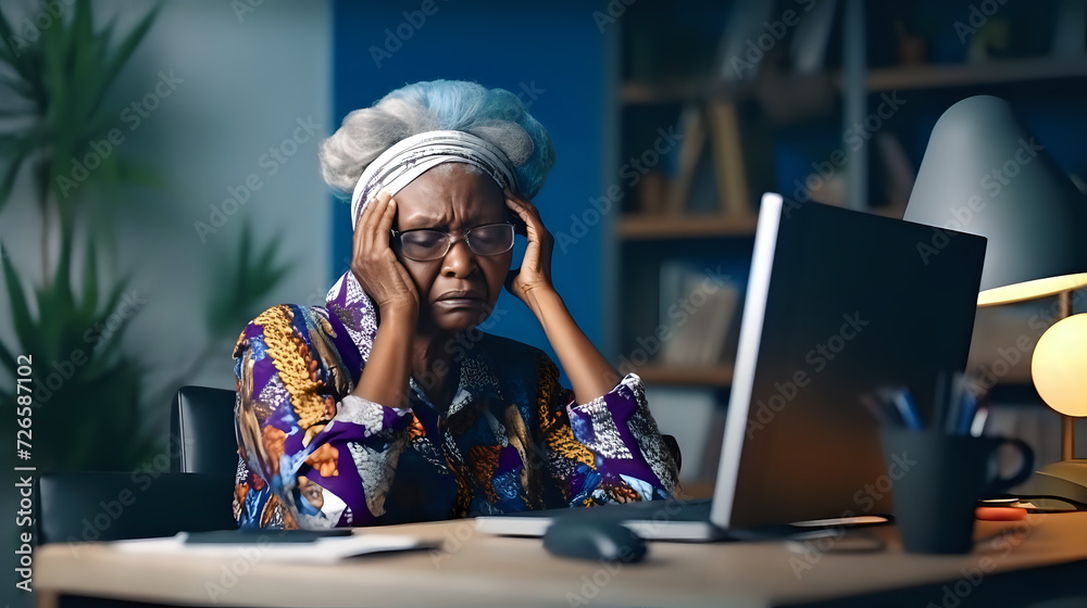 Workplace Stress: Senior Woman Facing Computer Challenges A senior ...