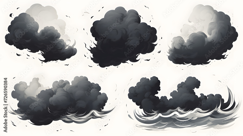 Radial explosion silhouette. Exploding bursts, round explosions cloud and exploded bomb effect ...