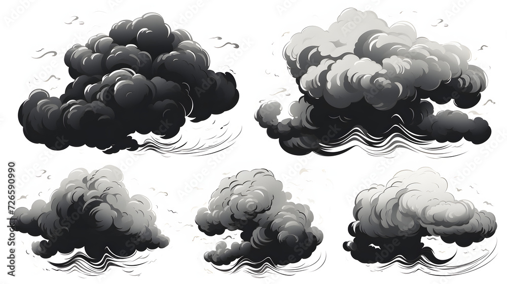 Radial explosion silhouette. Exploding bursts, round explosions cloud and exploded bomb effect ...