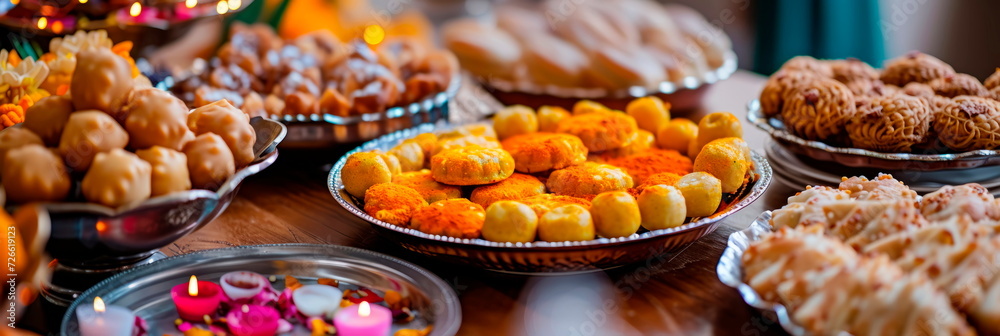 family gathering during Eid with delicious traditional Indian sweets ...