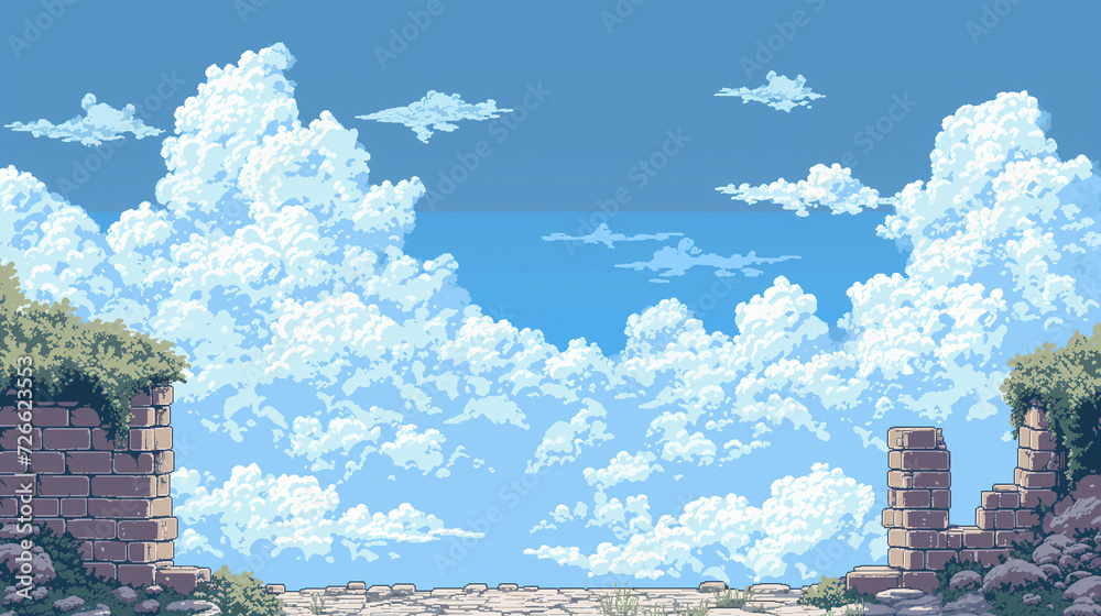 pixel art of sky dungeon background battle scene in RPG old school ...