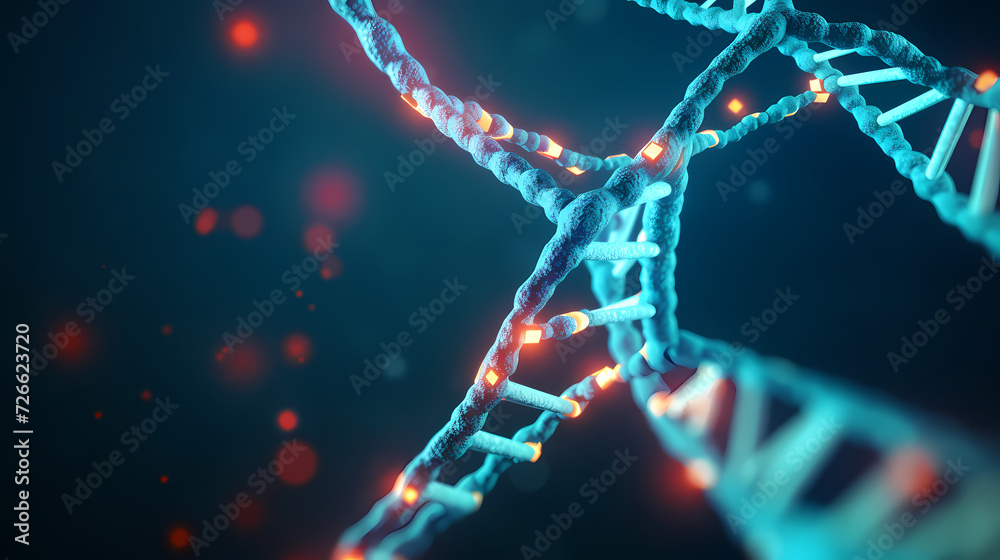 Human DNA structure, 3D illustration of helical DNA molecule Stock ...