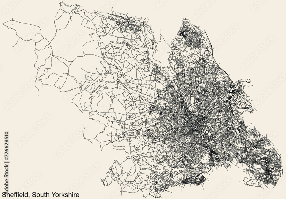 Street roads map of the METROPOLITAN BOROUGH AND CITY OF SHEFFIELD ...