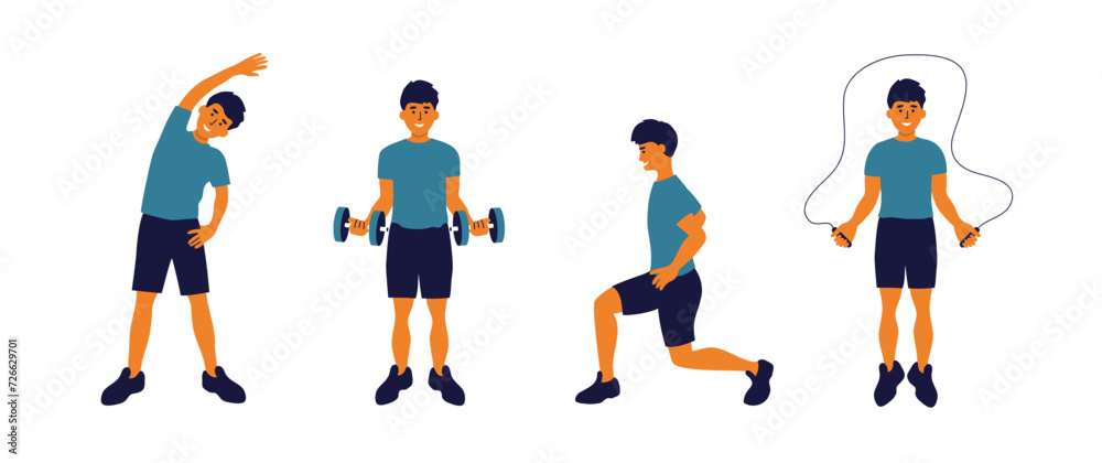Physical activity, fitness training, gym workout set isolated vector ...