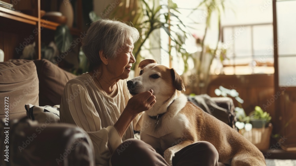 happy people at home with favorite pet , love and friendship of human ...