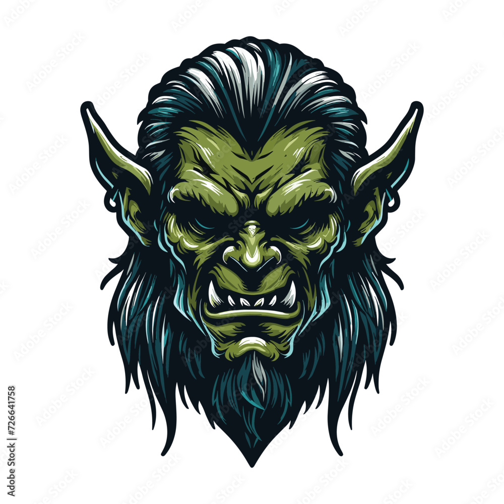 Goblin orc head face vector character illustration, mythical fantasy ...