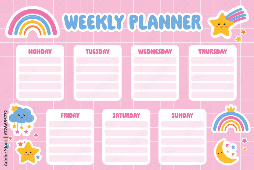 School timetable, printable weekly planner for kids. Kids schedule ...