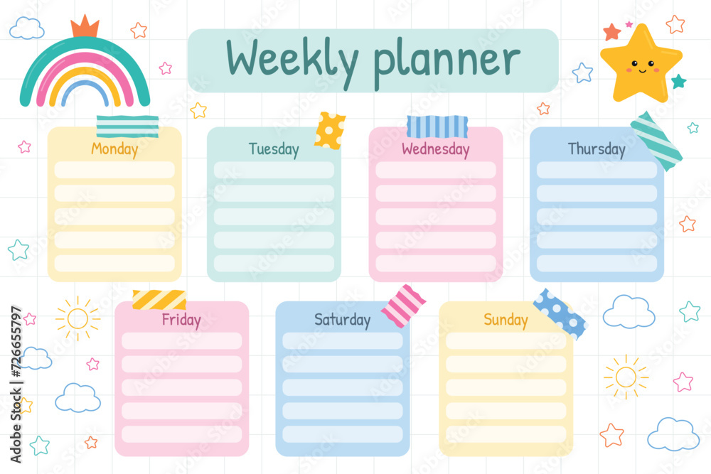 Weekly planner for kids printable template. School timetable for ...