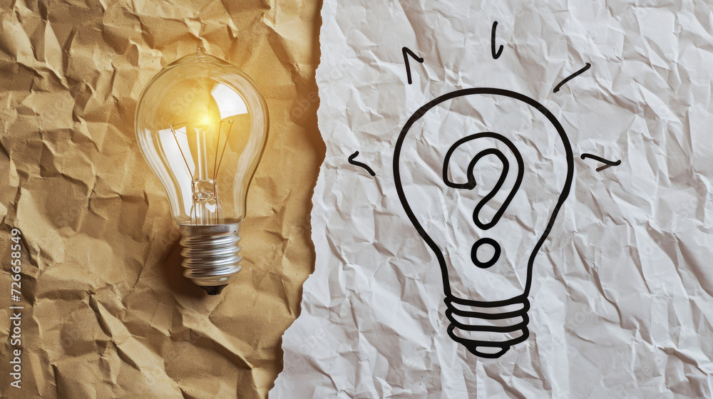 Lightbulb drawing inside of punch paper with questions mark for ...