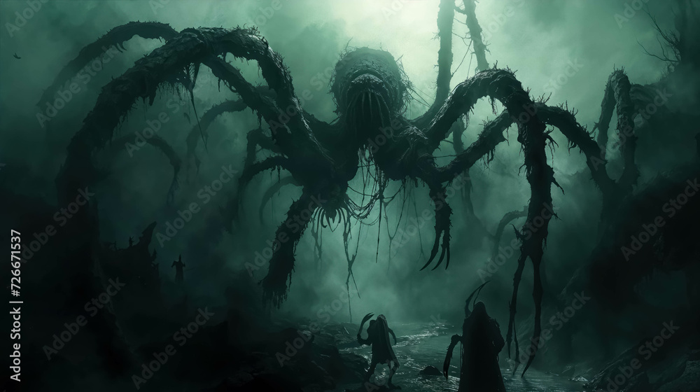 Realm Of Nightmares And Fear. Darkness Landscape With Insectoid Shapes ...