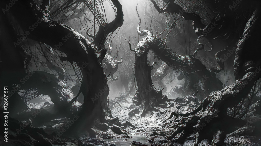 Realm Of Nightmares And Fear. Darkness Landscape With Insectoid Shapes ...