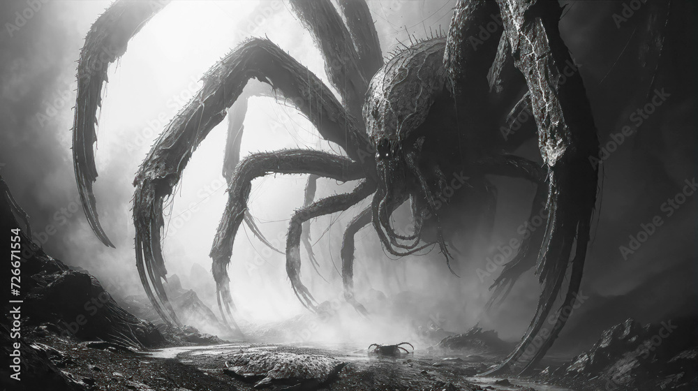 Realm Of Nightmares And Fear. Darkness Landscape With Insectoid Shapes ...