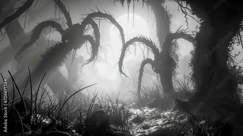 Realm Of Nightmares And Fear. Darkness Landscape With Insectoid Shapes ...