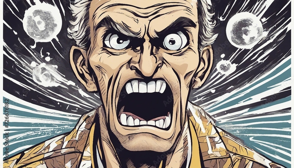 Hyper Expressive Cartoon of a Man with Big Eyes and Open Mouth Pointing ...