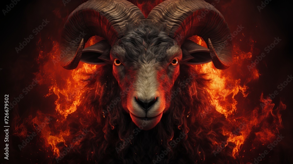 Fiery aries zodiac sign with ram, flames, and pioneering energy ...