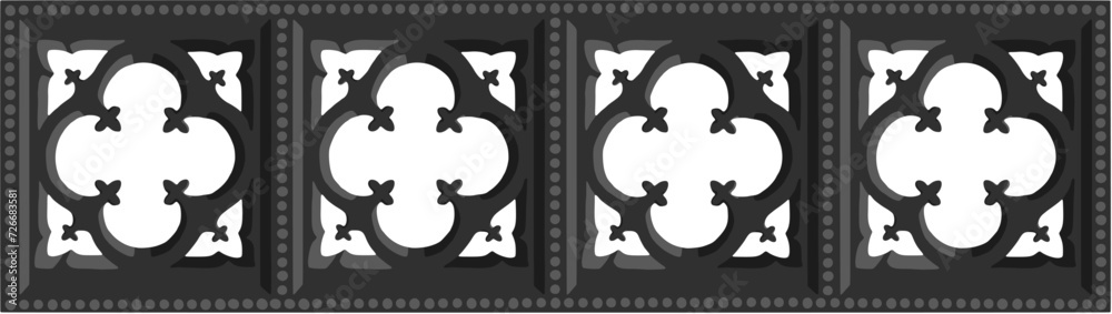 Gothic balustrade stylized drawing. Stone decorated wall illustration ...