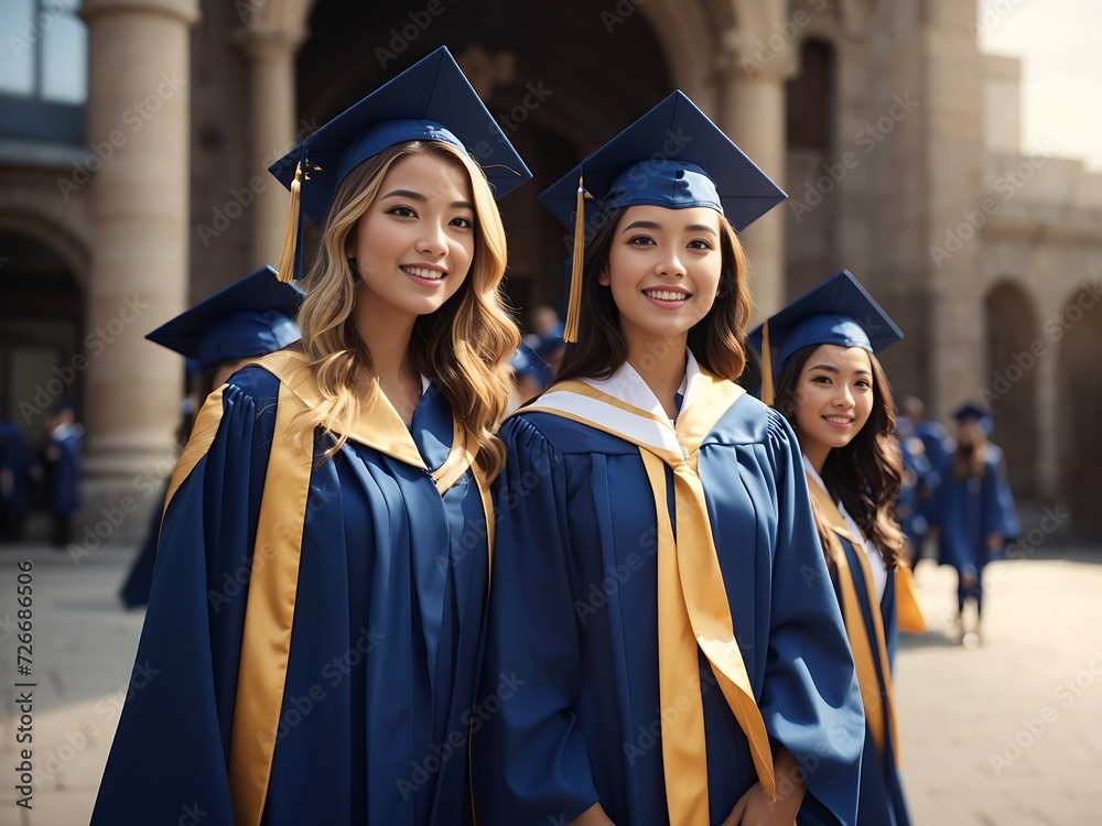 International graduates from celebrating diplomas in graduation robes ...