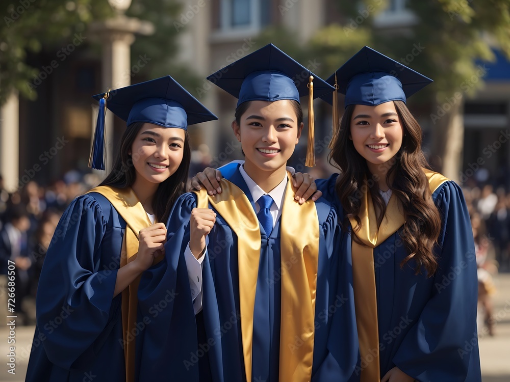 International graduates from celebrating diplomas in graduation robes ...