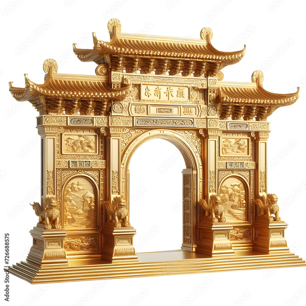 luxury gate 3d golden fort gate isolated on transparent background ...
