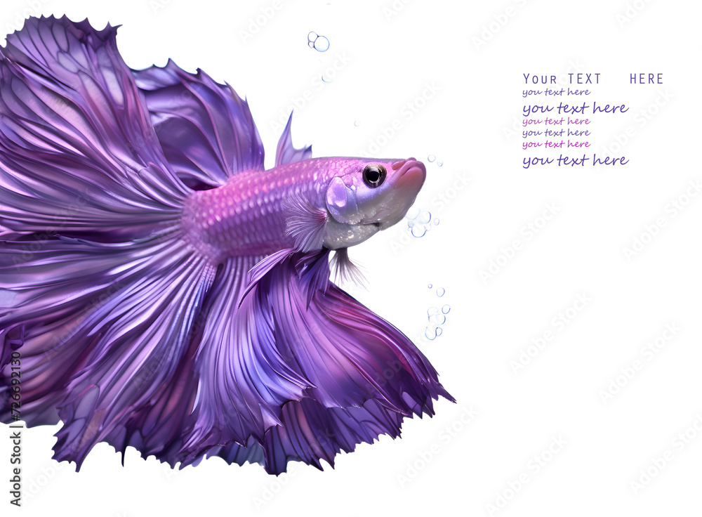 amazing bright purple Betta fish male with long tail and fins posing ...