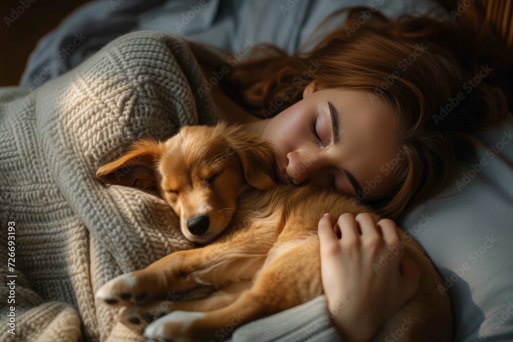 A peaceful slumber shared between a woman and her loyal canine ...