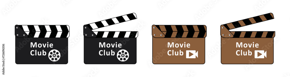 Clapper board set in black and brown color on white background. Movie ...