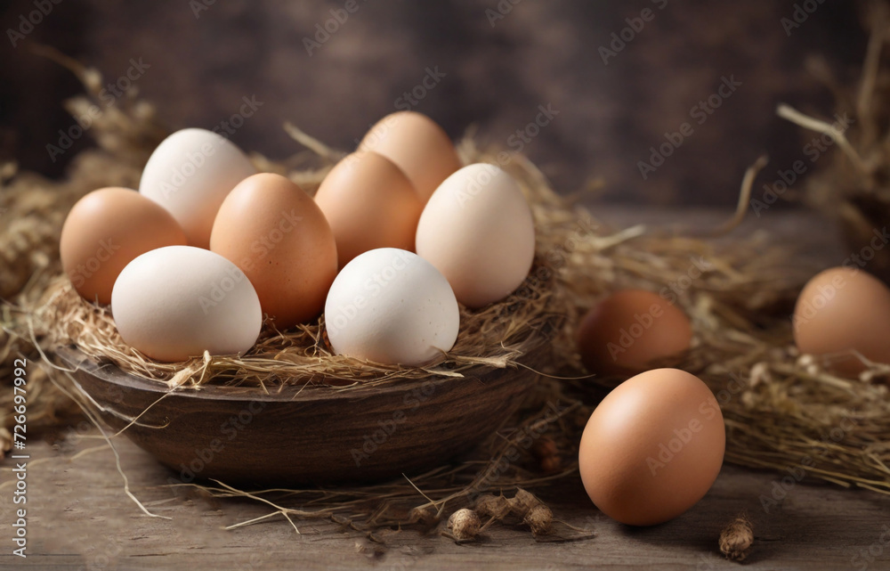 Natural organic eggs, Easter in a rustic style. Perfect composition ...