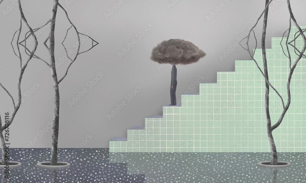 Sadness, depression, lonely, and loneliness concept art. man alone with ...