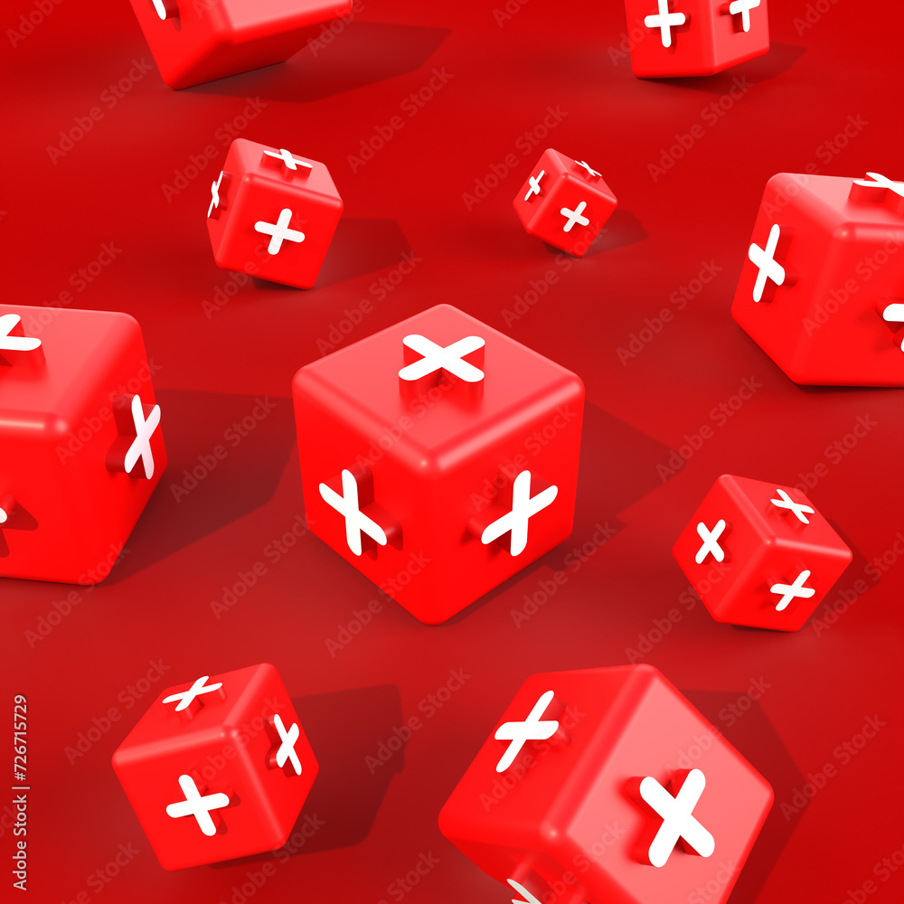 red cubes and plus symbols. 3d render red cube and plus sign. plus ...