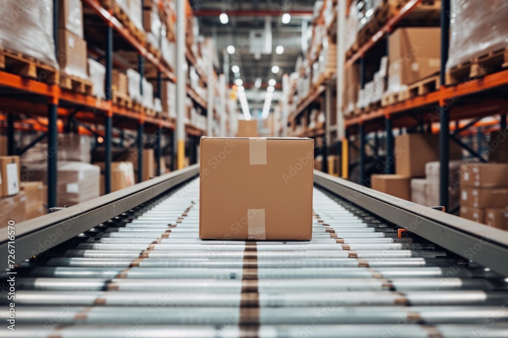 Fastpaced Warehouse With Conveyor Belt Moving Boxes In Busy Fulfillment ...