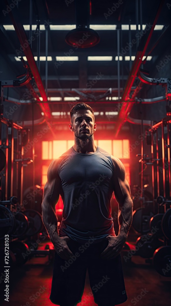 A focused, fit man lifts weights in a gym, showcasing strength and ...