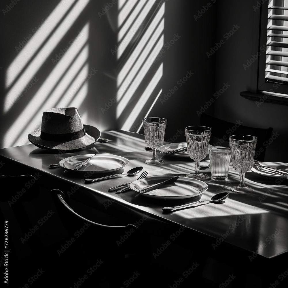 table setting in restaurant, film Noir Dining: A Classic Table Setting ...