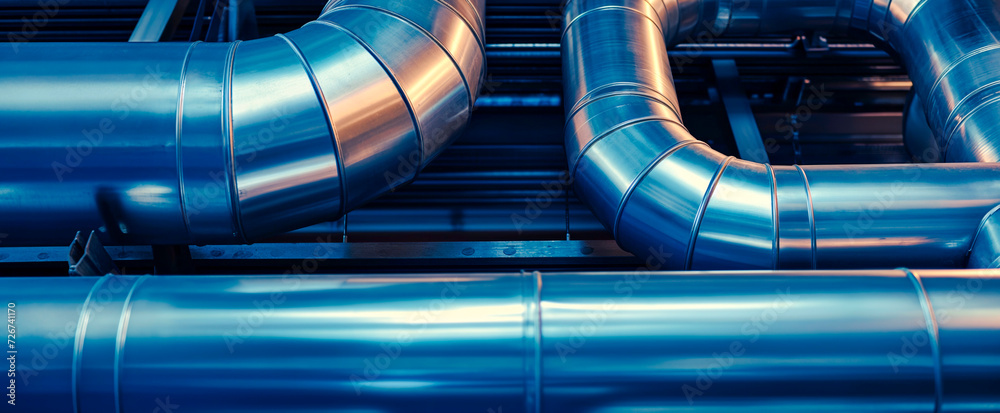 Building piping systems, an array of different pipes and piping systems ...