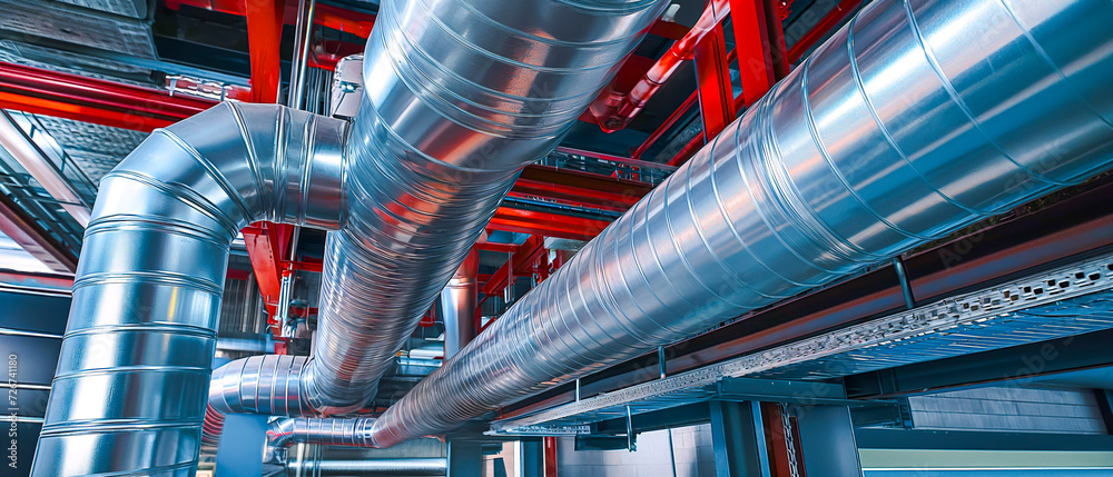 Building piping systems, an array of different pipes and piping systems ...