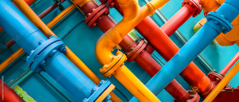 Building piping systems, an array of colorful pipes and piping systems ...