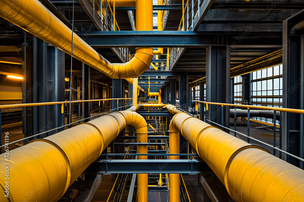 Building piping systems, an array of different pipes and piping systems ...