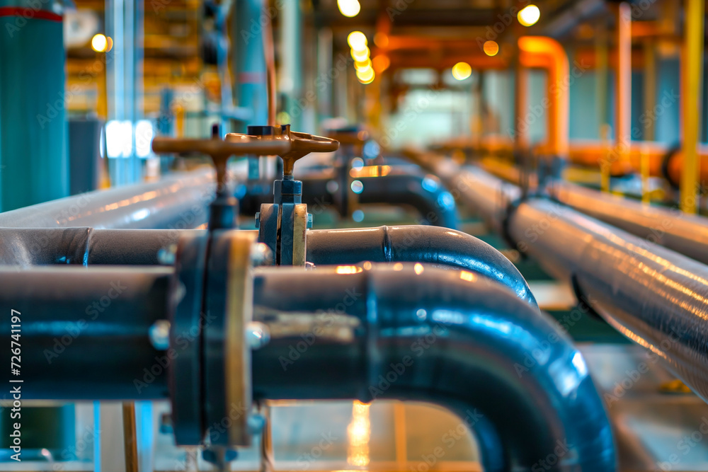 Building piping systems, an array of different pipes and piping systems ...