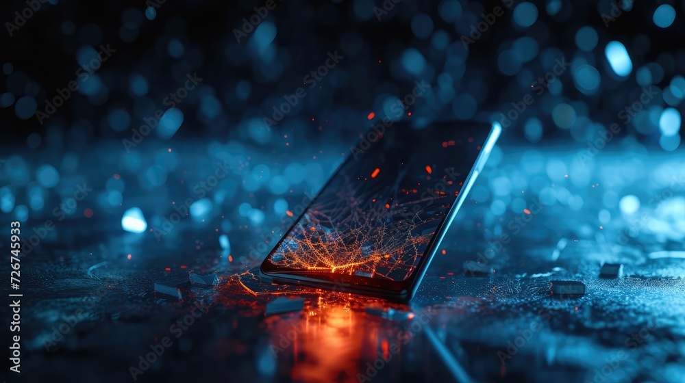 Mobile cellphone with broken glass. Smartphone falling down on the ...