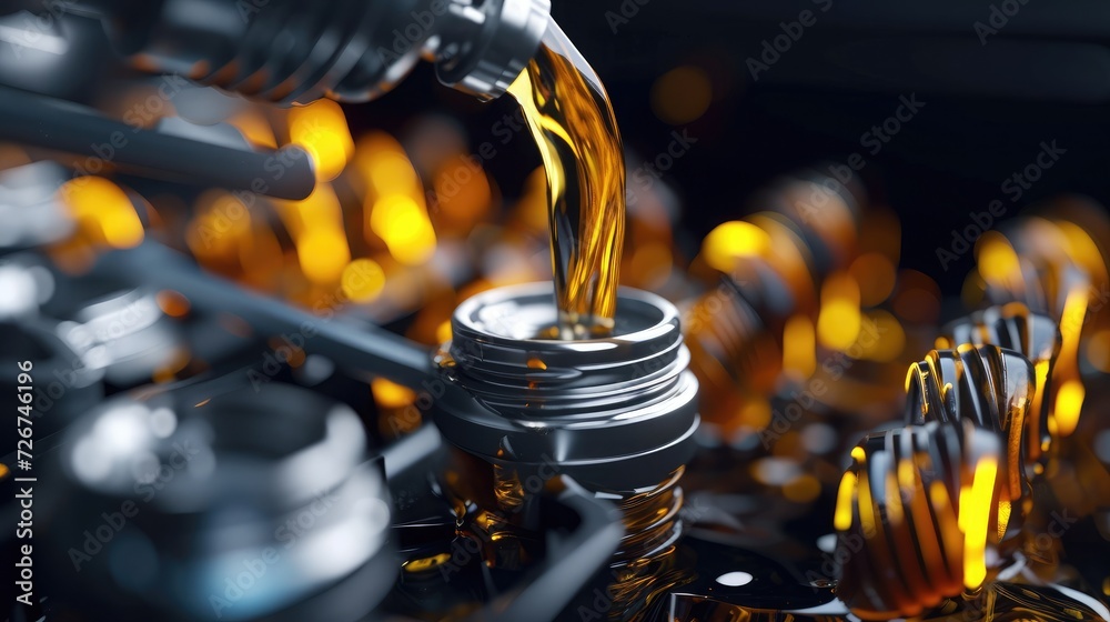 Refueling and pouring oil quality into the engine motor car ...