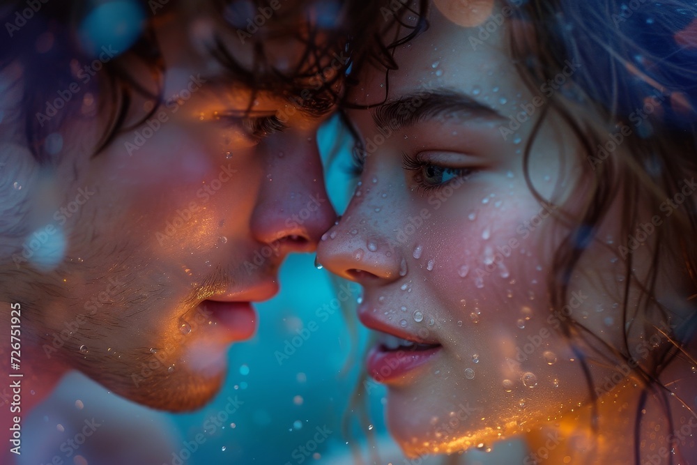 Two souls connected through a passionate gaze, as their love bubbles ...