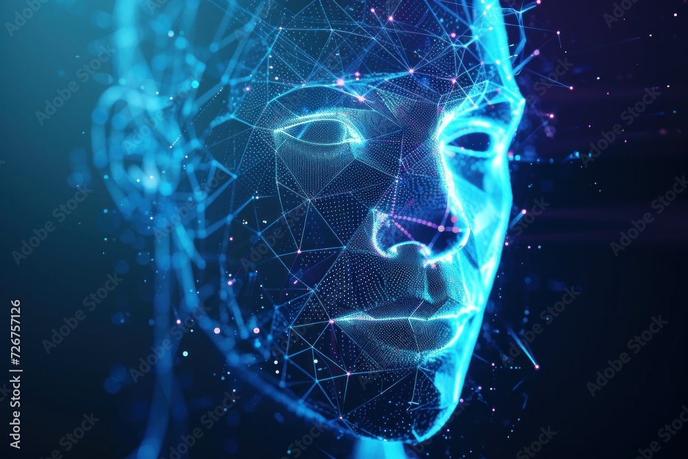 an image of a computerized face, realistic anatomies, holographic ...