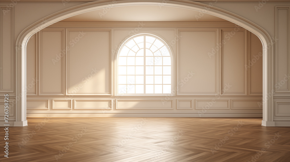 Grand hall archway arch window background image. Empty spacious room ...