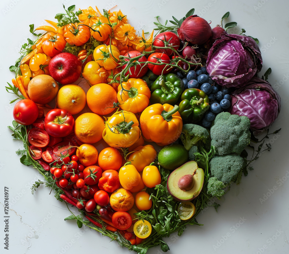 Heart Shaped Arrangement of Fruits and Vegetables. A vibrant ...