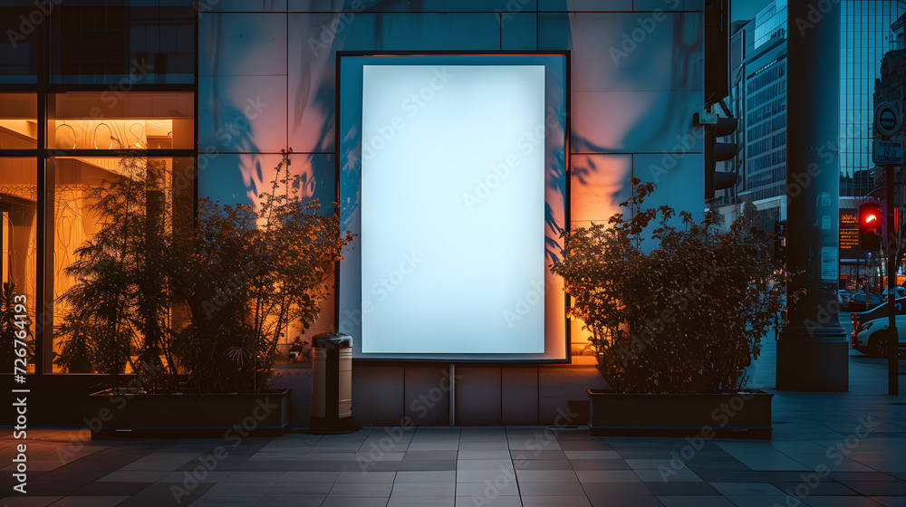 Minimalistic ad advertising with blank white empty paper board frame ...