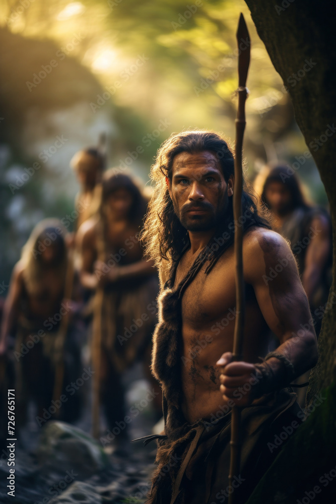 Confident, muscular indigenous people from a primitive tribe ...