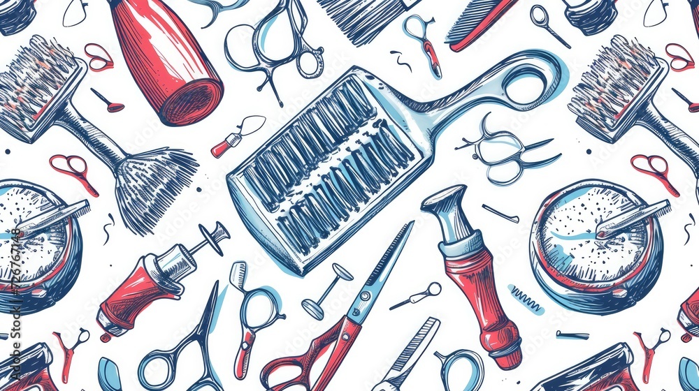 Barber Shop seamless pattern with doodle Hand drawn razor, scissors ...