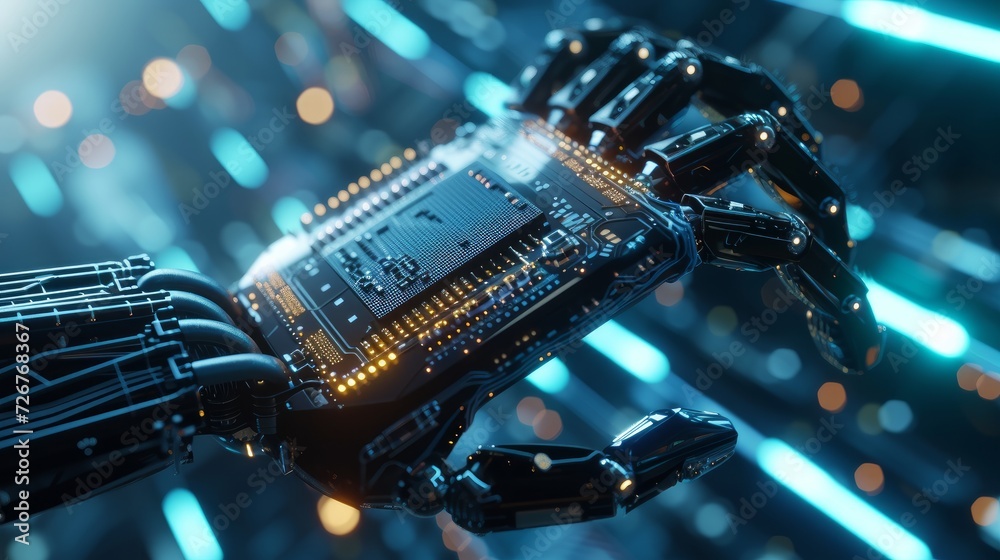 Futuristic Animation Concept: High-Tech Authentic Robot Arm Holding ...